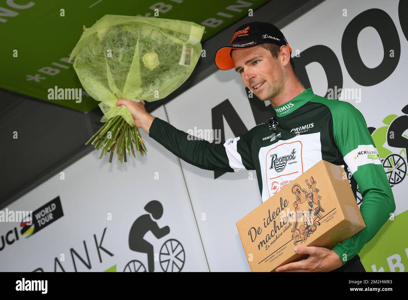 Dutch Elmar Reinders of Roompot-Nederlandse Loterij on the podium of ...