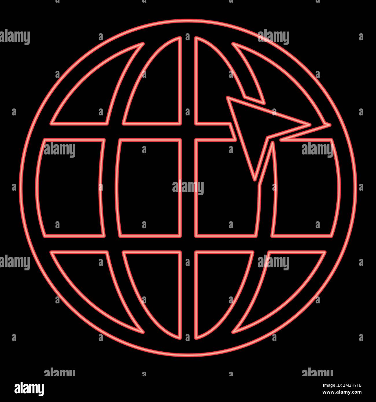 Neon arrow on earth grid Globe internernet concept Click arrow on ...