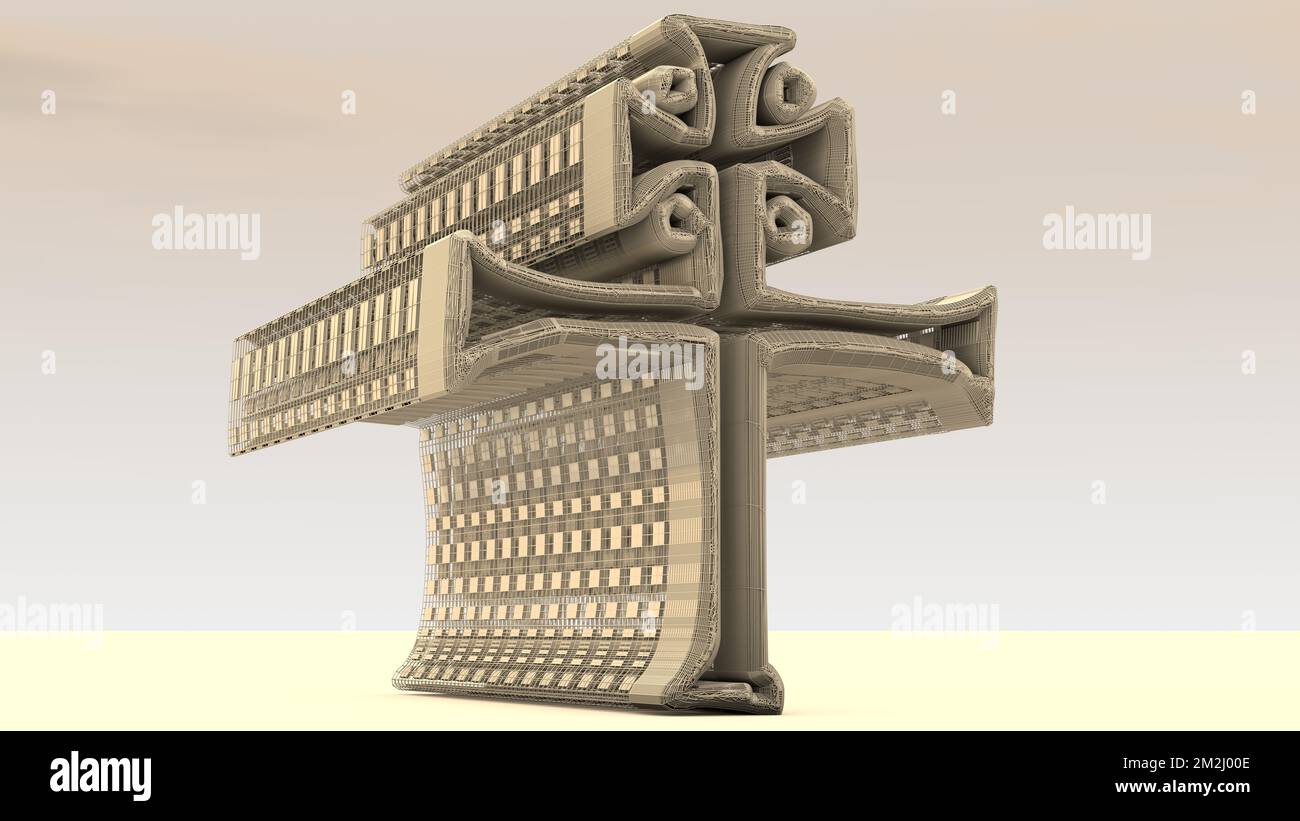 A 3D Illustration of an architectural structure based on a Christian ...