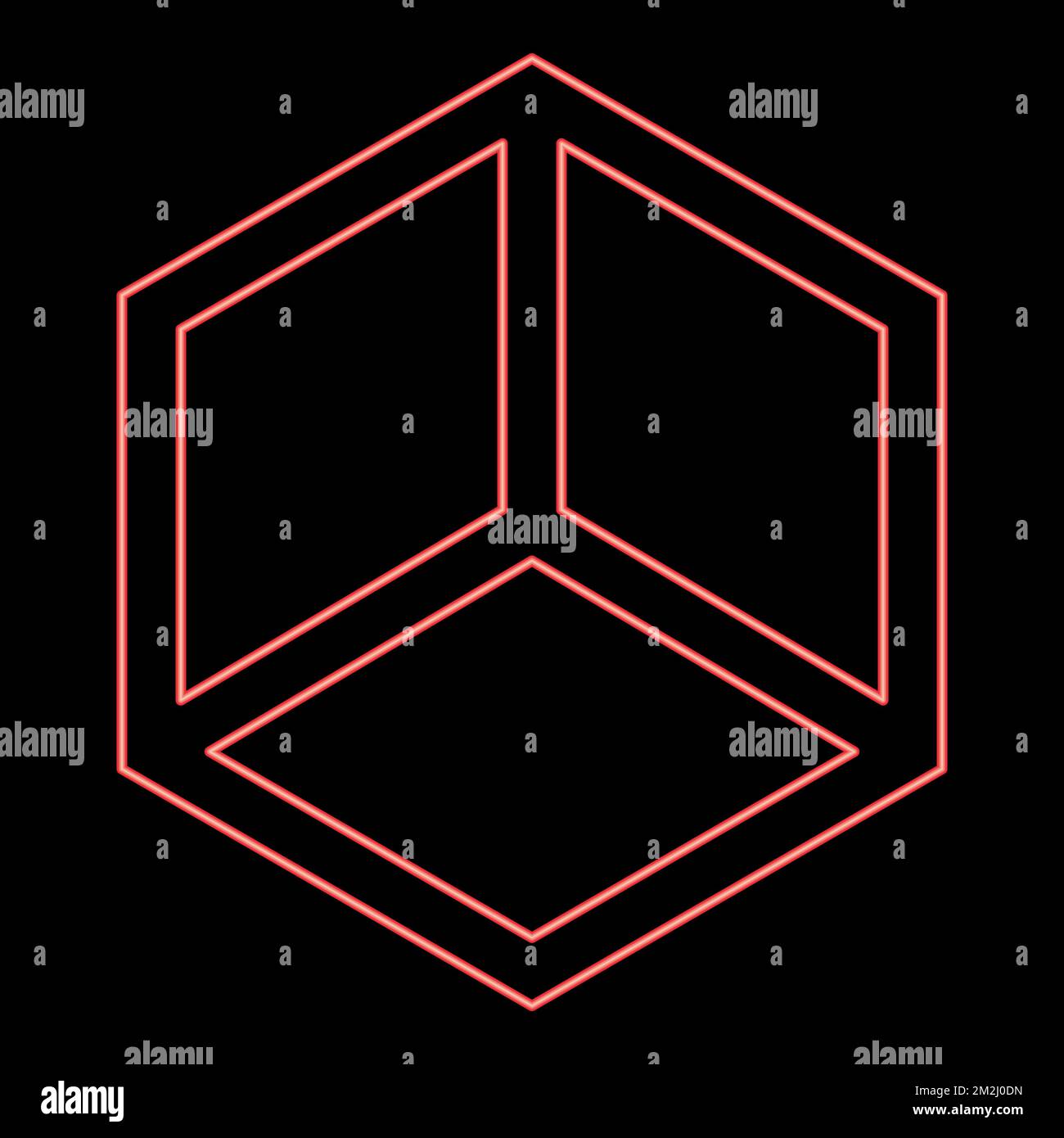 Neon abstract cube shape Hexagon box red color vector illustration ...