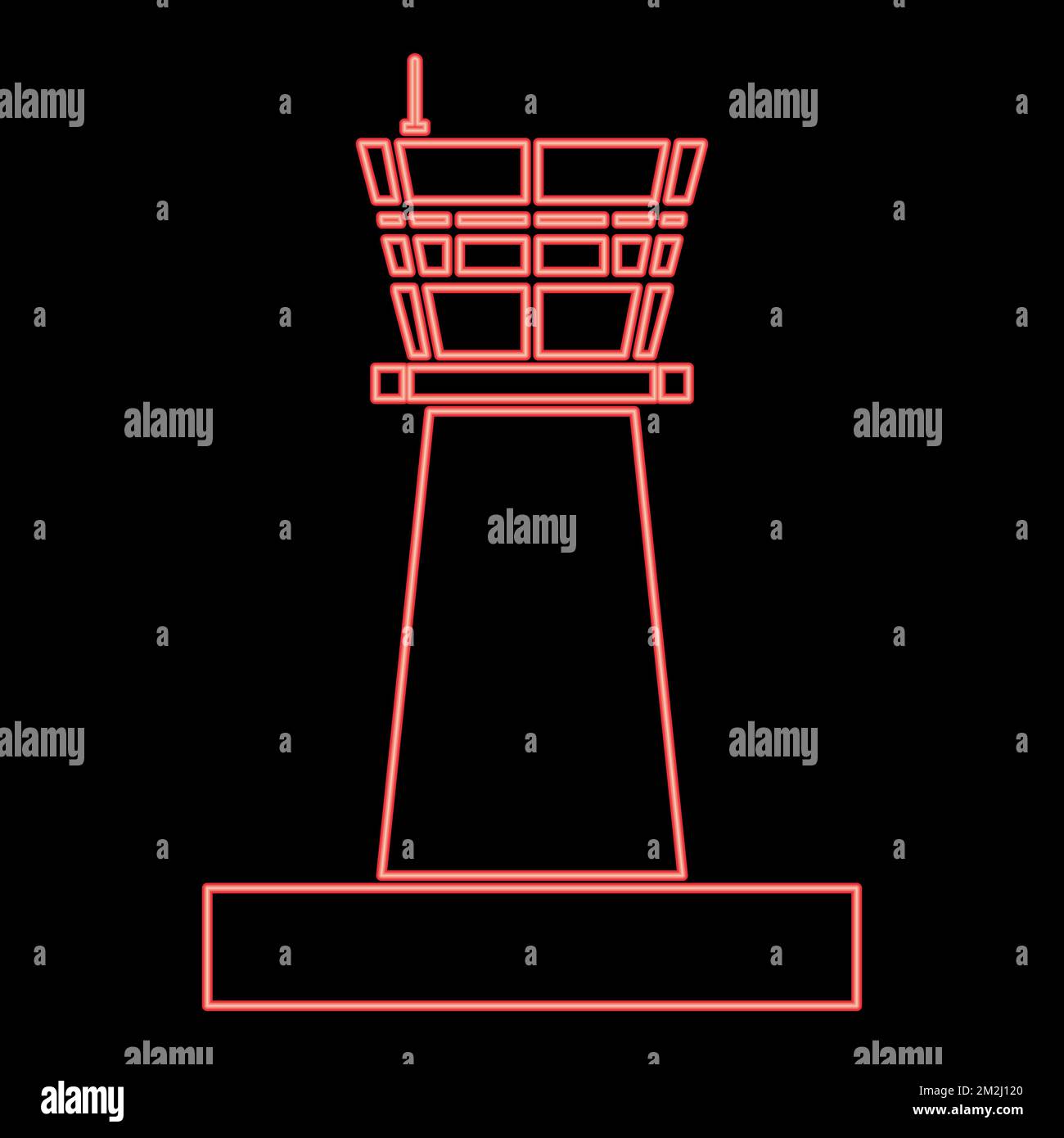 Neon airport control tower Control tower air traffic red color vector ...