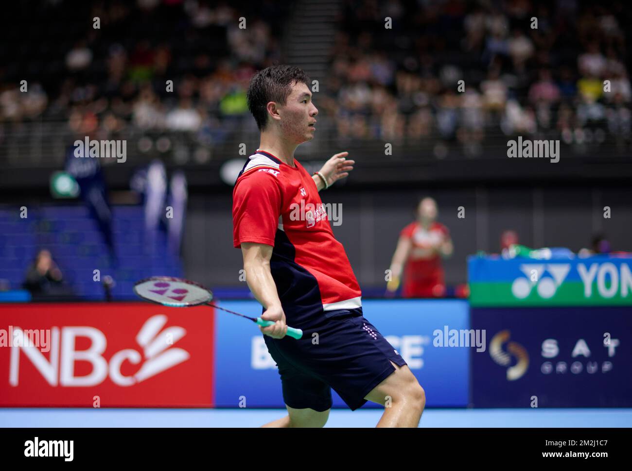 ZHOU Hao Dong of China in action during the mens semi finals doubles ...