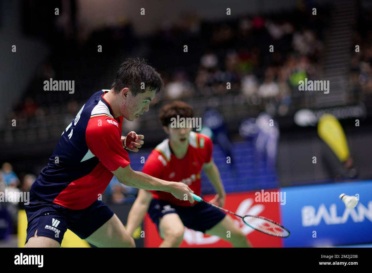 ZHOU Hao Dong of China in action during the mens semi finals doubles ...
