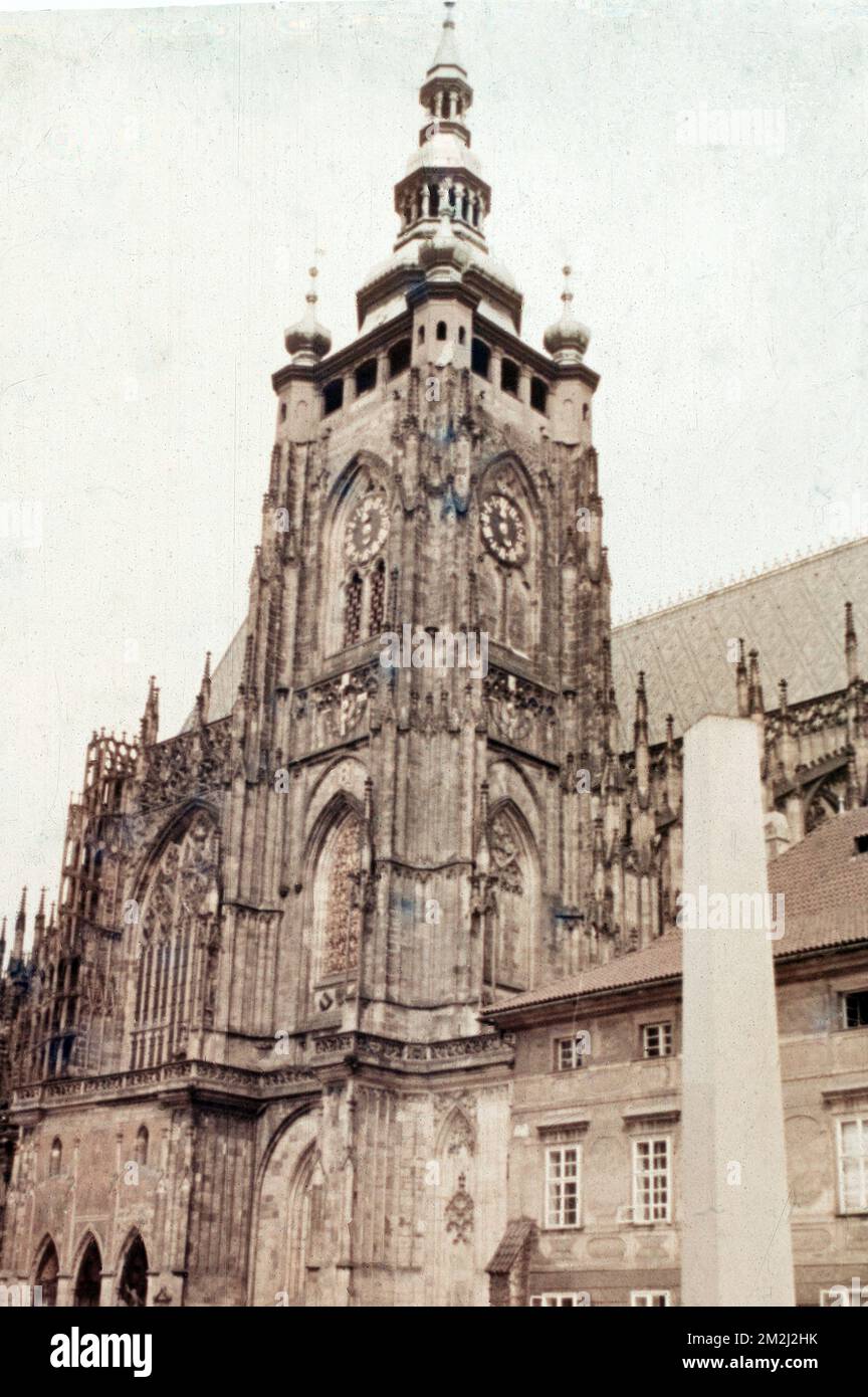 View of the Obelisk and the Castle, Prague, Czech Republic, 1960s Stock ...