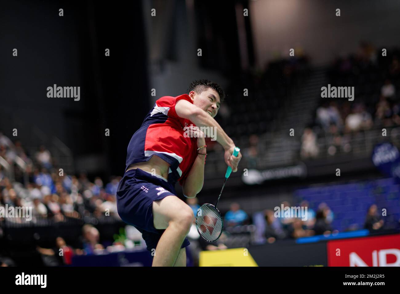 ZHOU Hao Dong of China in action during the mens semi finals doubles ...