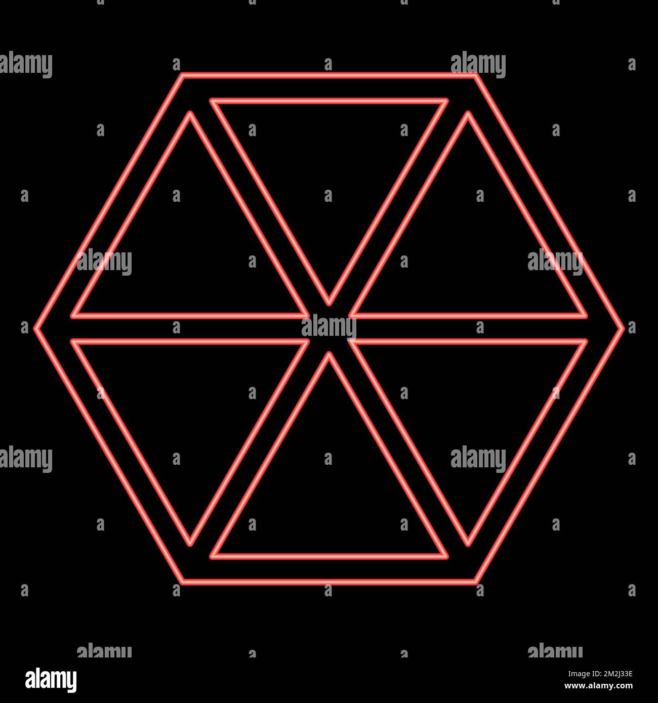 Neon abstract cube shape Hexagon box red color vector illustration ...