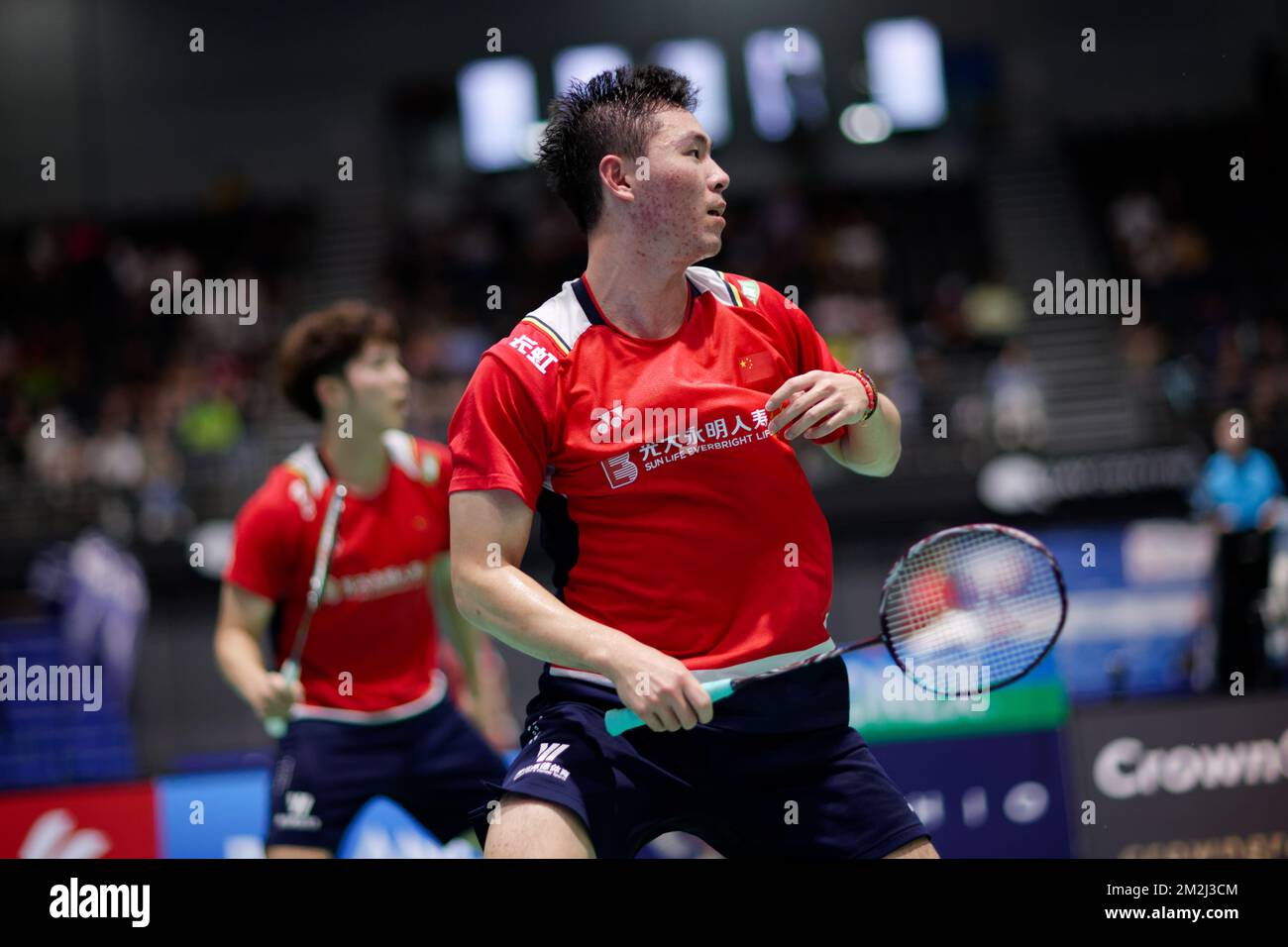 ZHOU Hao Dong of China in action during the mens semi finals doubles ...