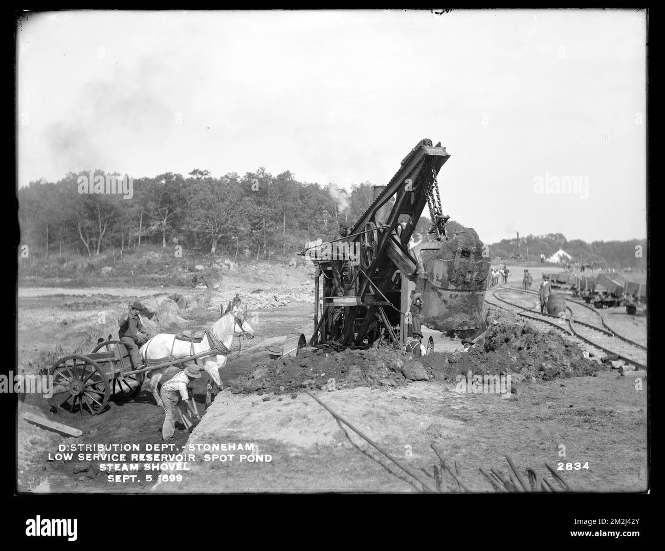 Distribution Department, Low Service Spot Pond Reservoir, steam shovel ...