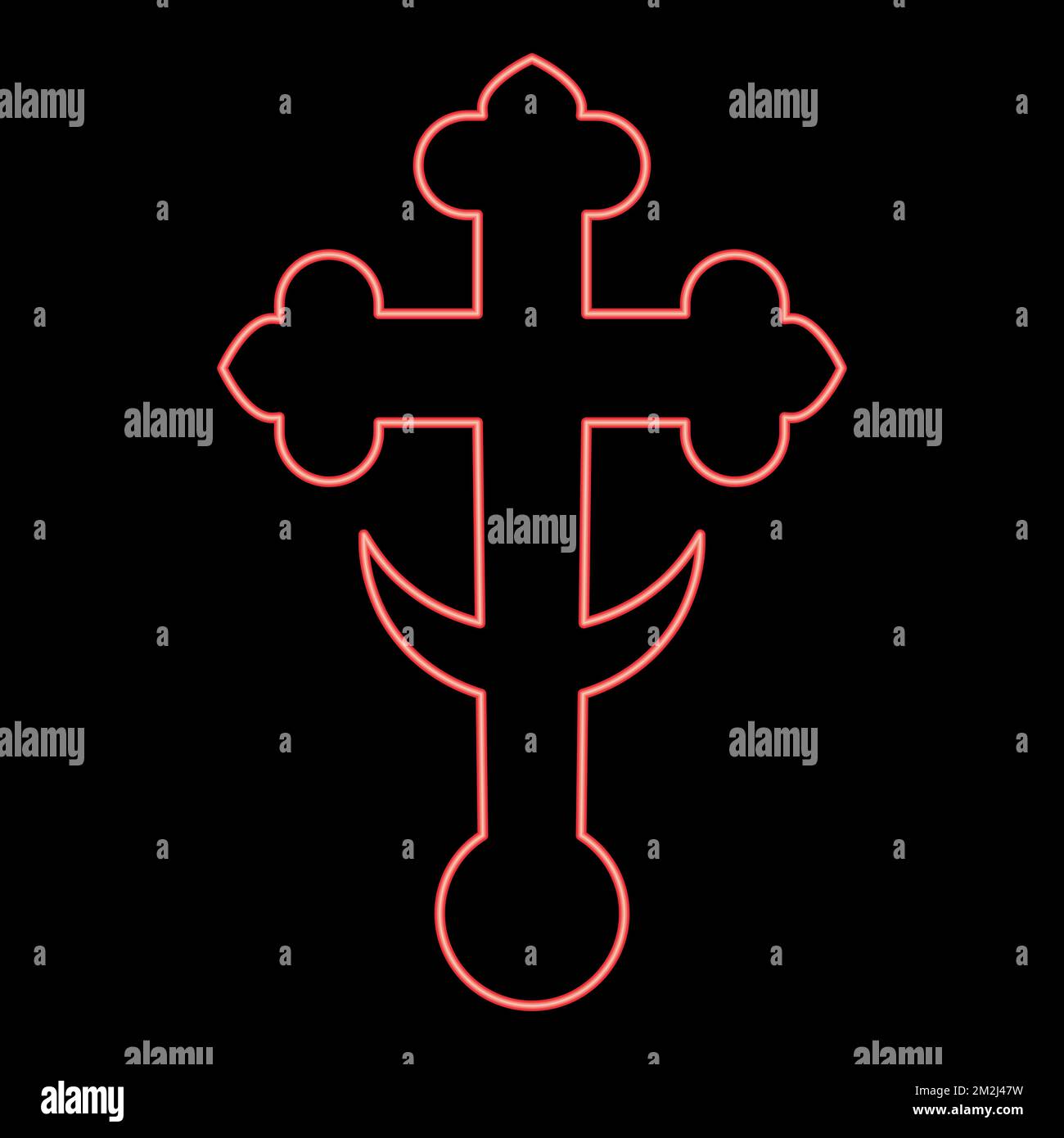 Neon cross trefoil shamrock on church cupola domical with half-moon ...