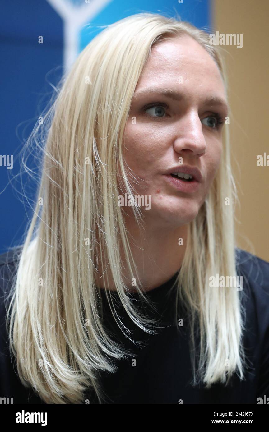 Belgian Hanne Claes pictured during a press conference regarding the ...