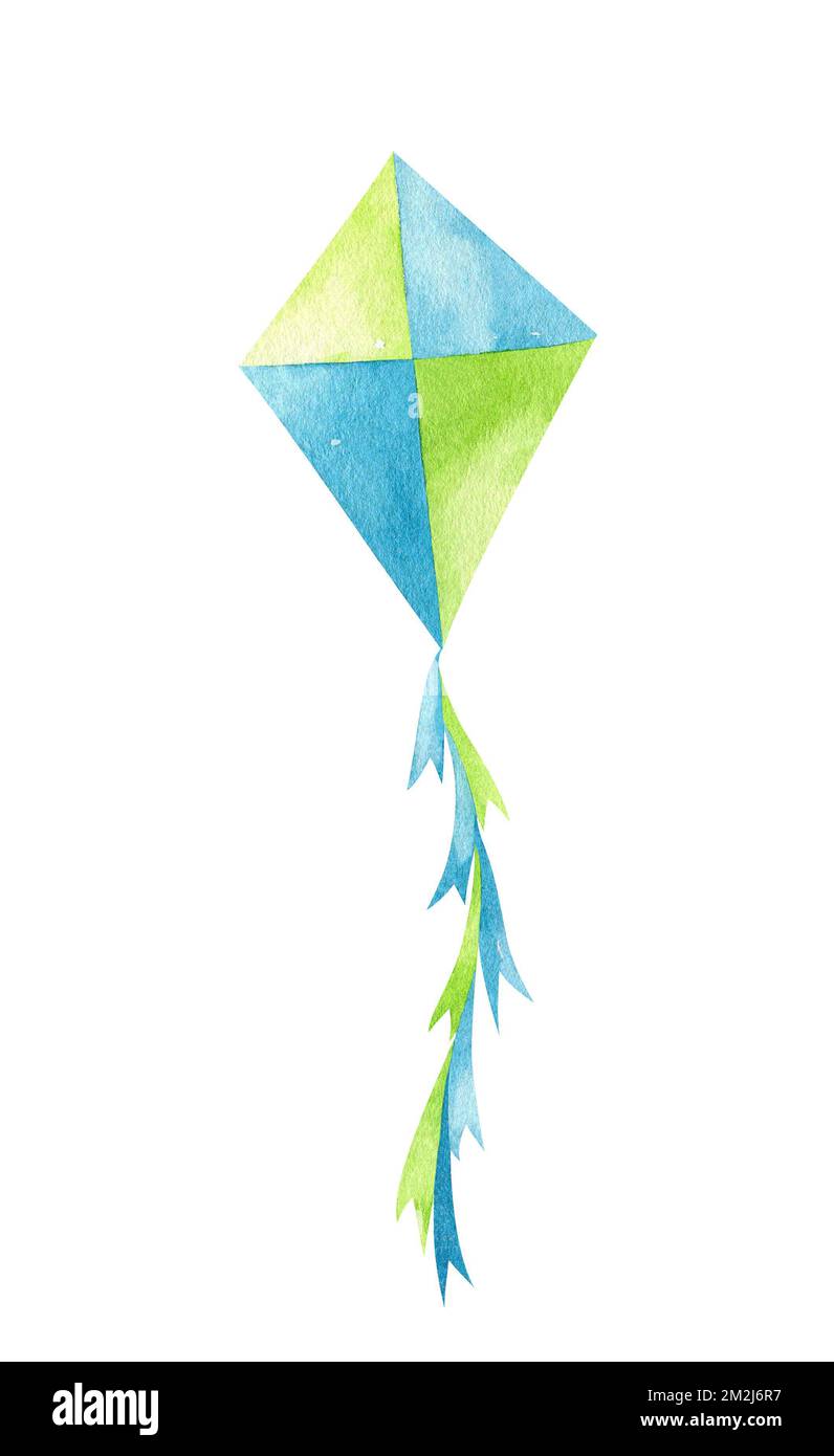 Watercolor kite with colorful ribbons isolated on white background ...