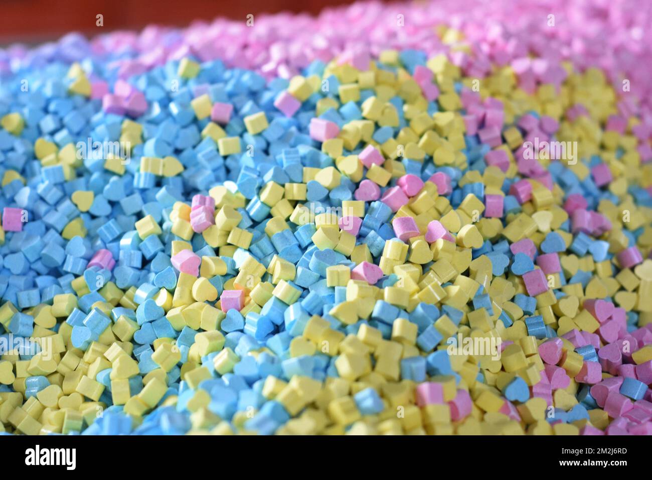 Non Exclusive: Traditional mints of pink, blue and yellow colors with ...