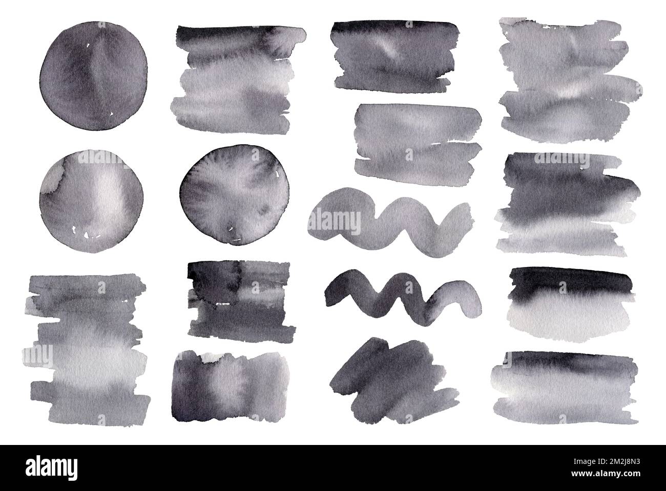 Set of abstract watercolor stains and brushstrokes of black colors ...
