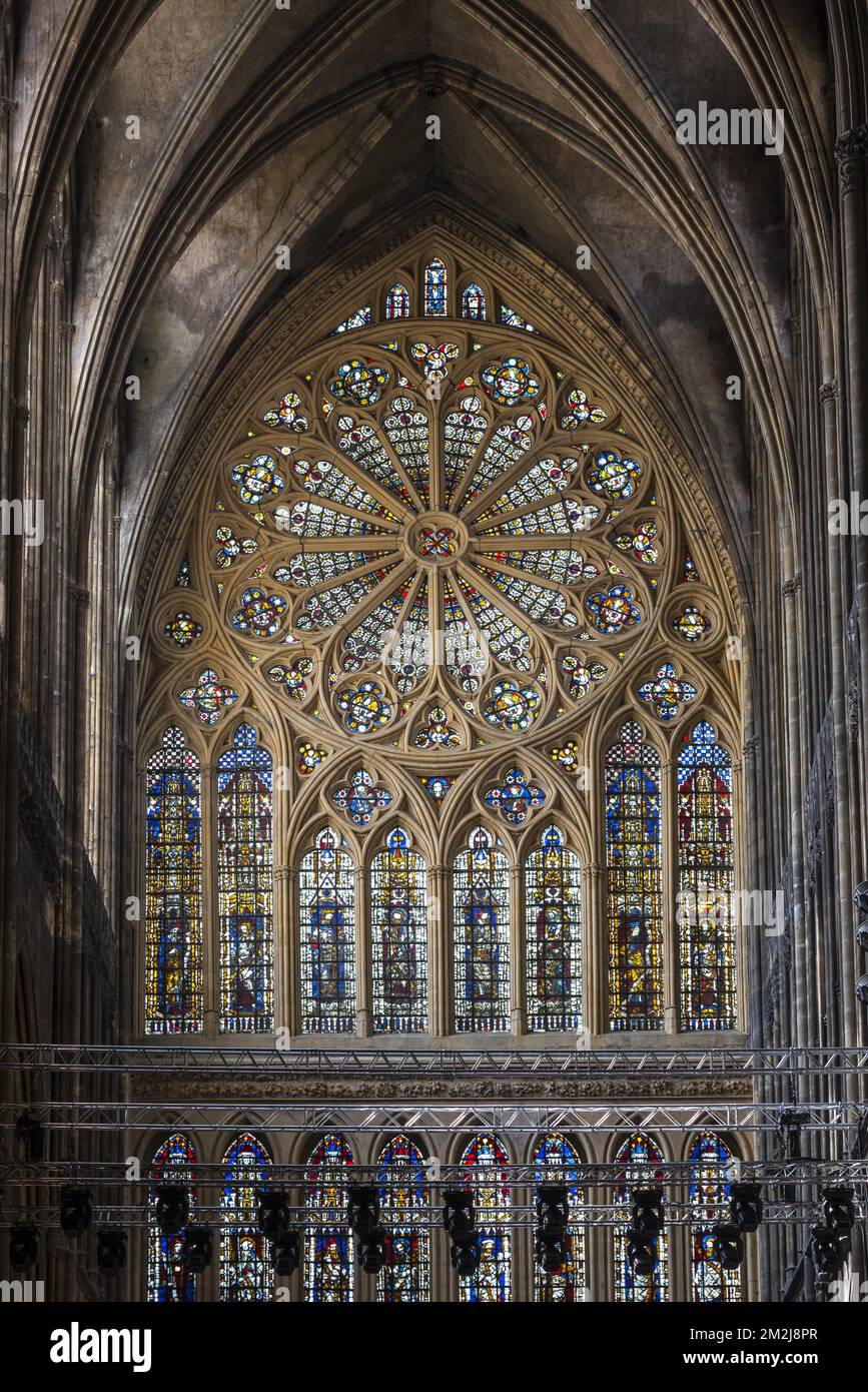 14th century rose window in the French Gothic Cathedral of Saint ...