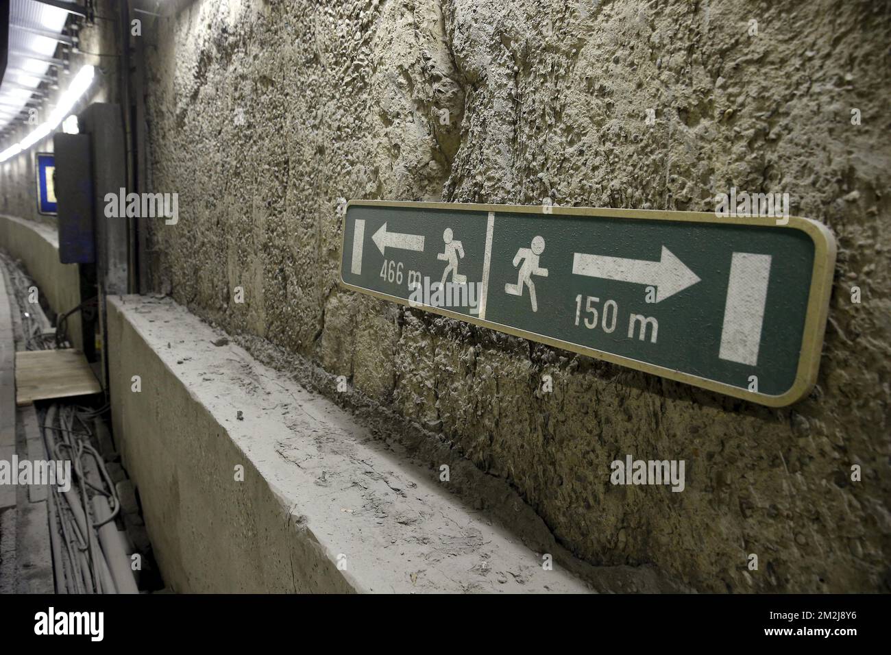 Illustration picture shows a sign with the possible escape routes ...