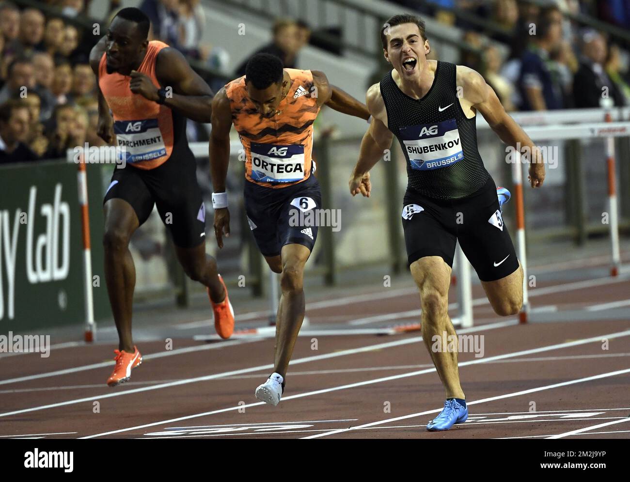 Authorised Neutral Athlete Sergey Shubenkov (R) pictured in action ...