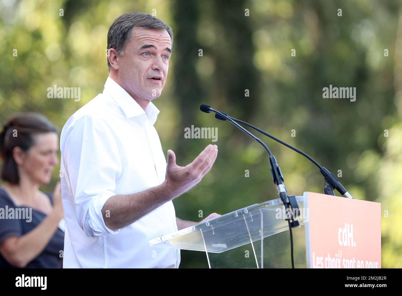 cdH chairman Benoit Lutgen delivers a speech at the yearly family day ...