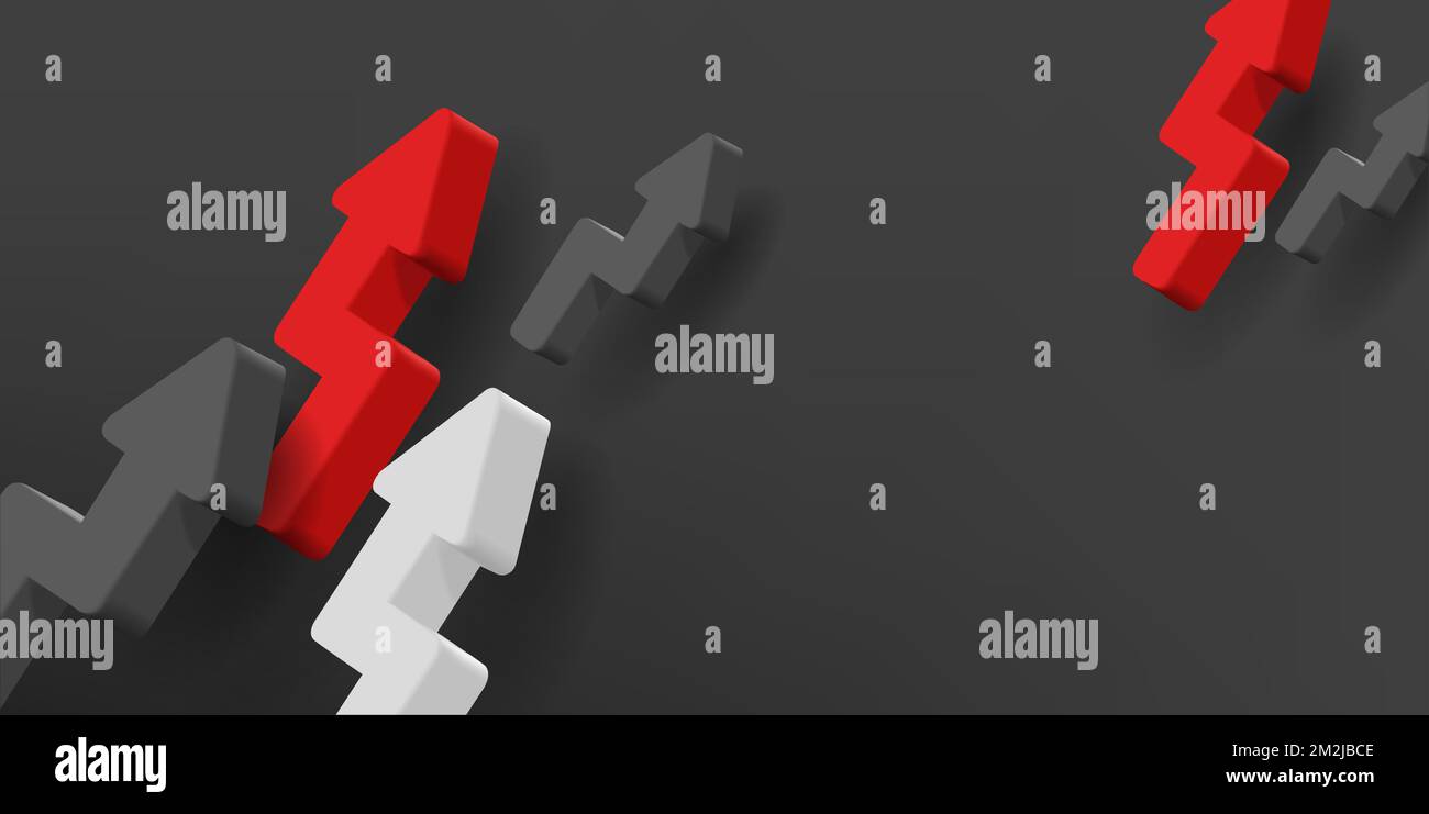 Business banner with volume 3d arrows of different shape pointing up ...