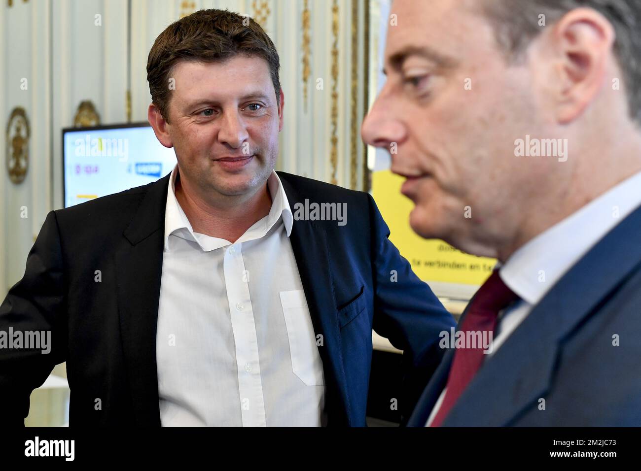 Sp.a chairman John Crombez and N-VA chairman Bart De Wever pictured at ...