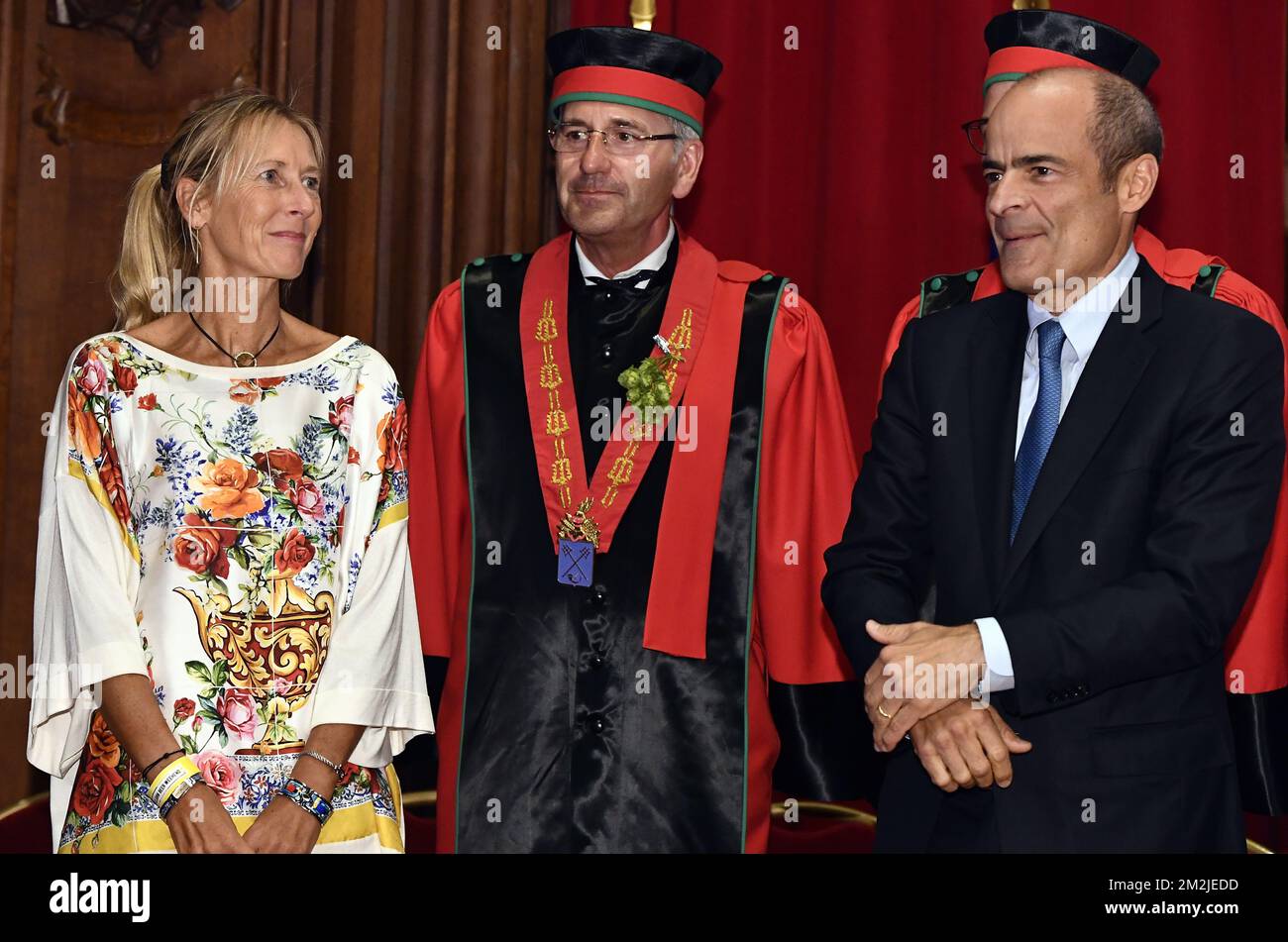 professor Sonia Collin and AB Inbev CEO Carlos Brito pictured during a ...