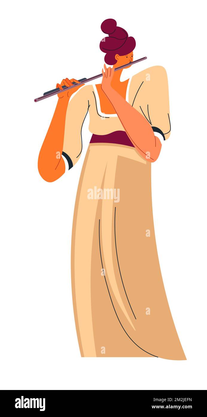 Flutist playing flute, performer or part of band Stock Vector Image ...