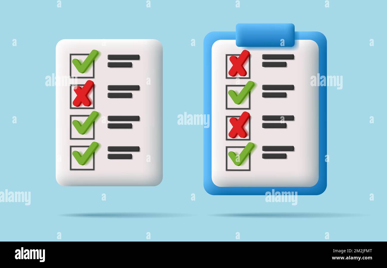 Checklist 3d icon with file and folder with paper and chek marks and ...