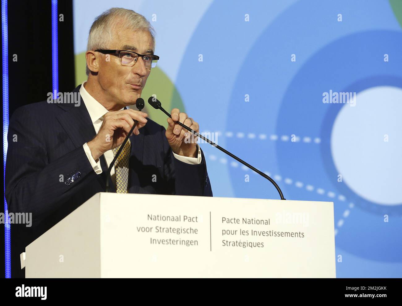 Flemish Minister-President Geert Bourgeois delivers a speech at a press ...