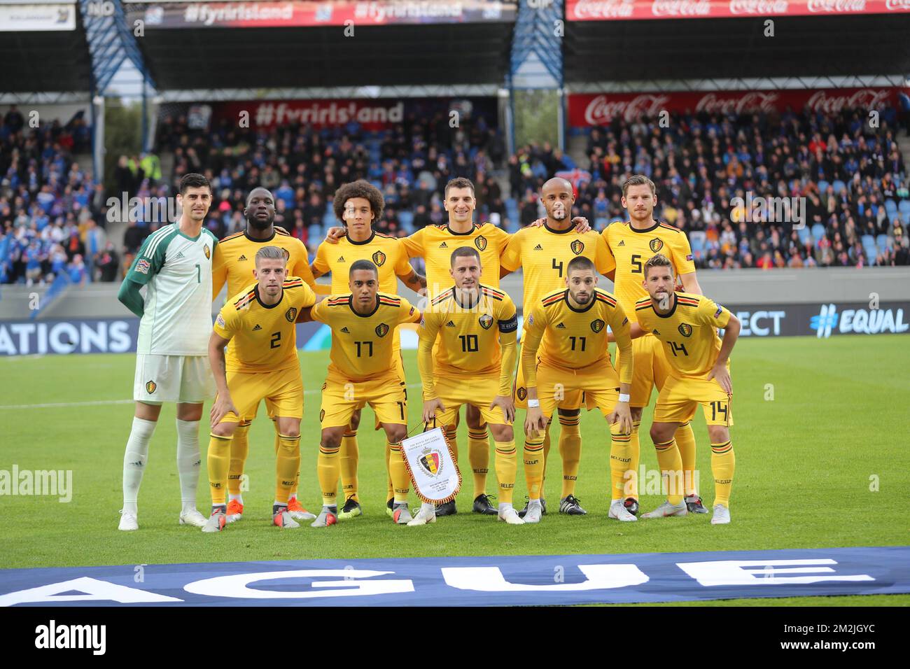 (top L-R) 01 Belgium's goalkeeper Thibaut Courtois, Belgium's Romelu ...