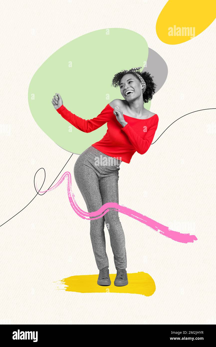 Composite collage image of dancing attractive young woman retro vintage ...