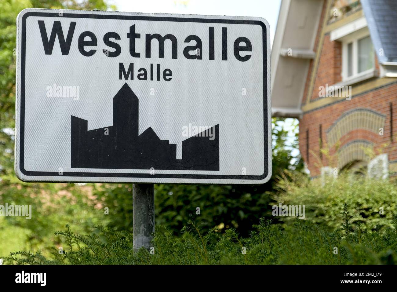 Illustration shows the name of the Westmalle, Malle municipality on a ...