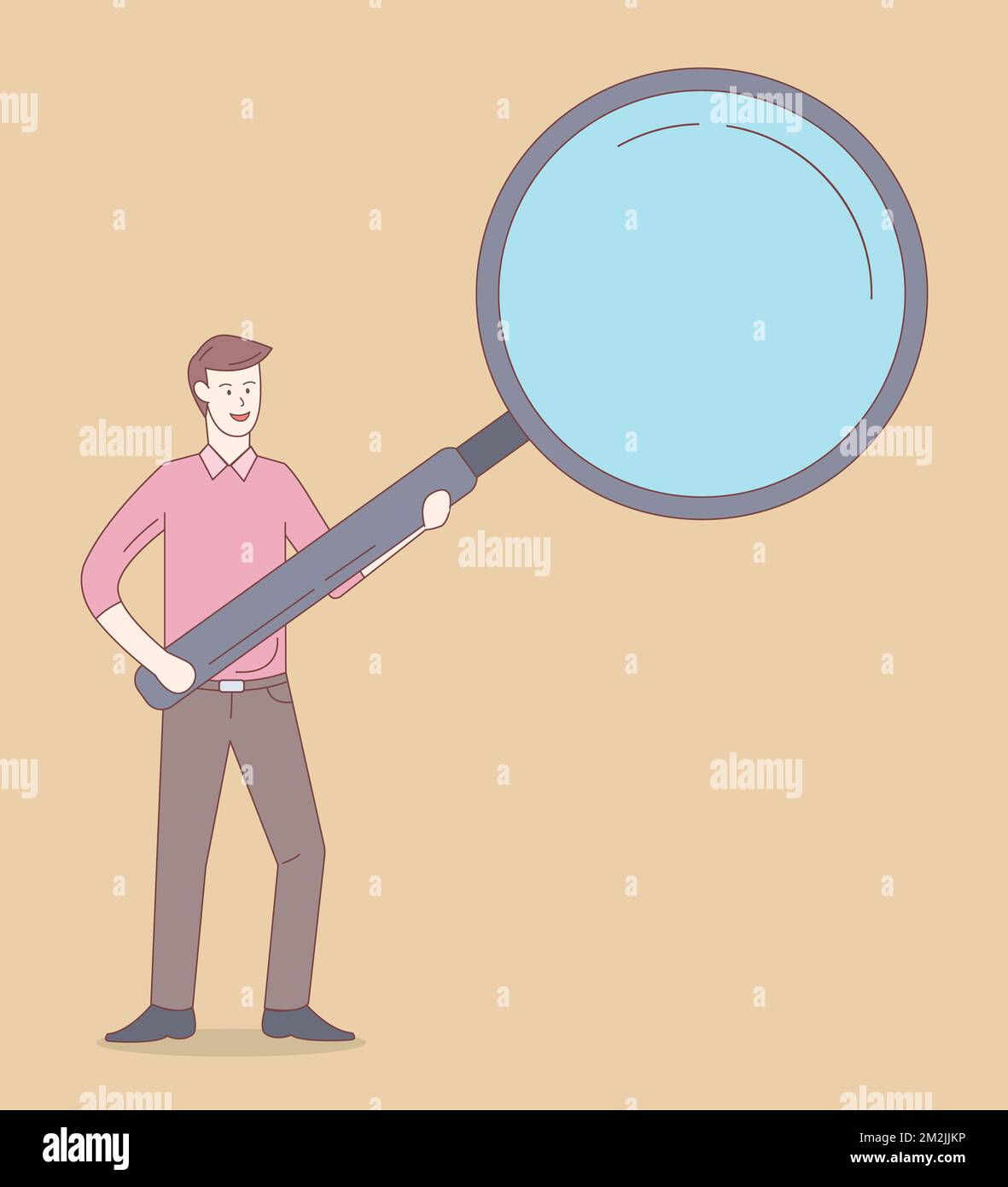 man standing holding magnifying zoom tools for analysis purpose with ...