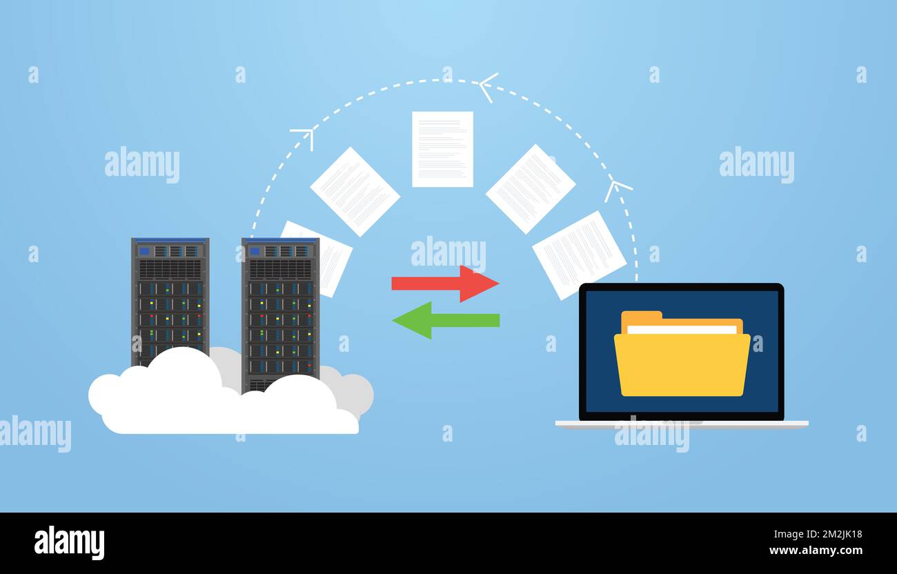data migration on server and computer with some transfer file concept with modern flat style ...