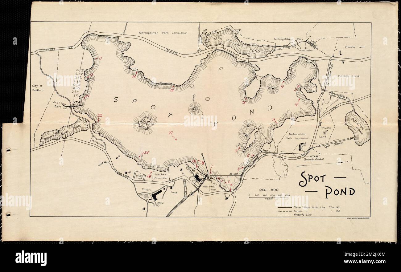 Distribution Department, Spot Pond, annotated map of Spot Pond, showing ...