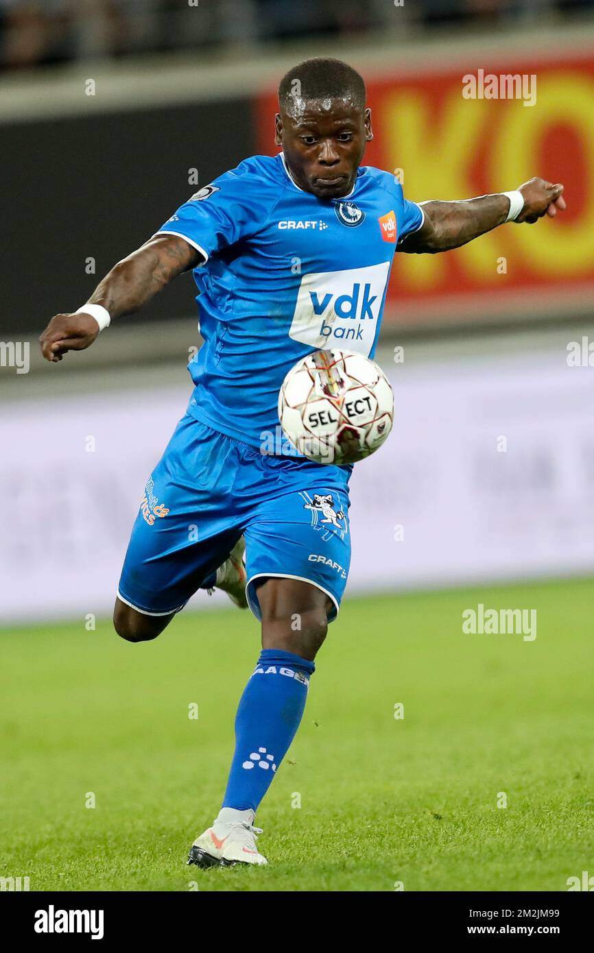Gent's Stallone Limbombe pictured in action during a soccer match ...