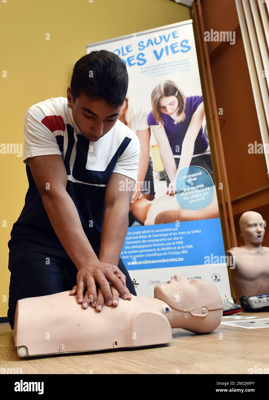 Illustration picture shows student practicing CPR during the ...