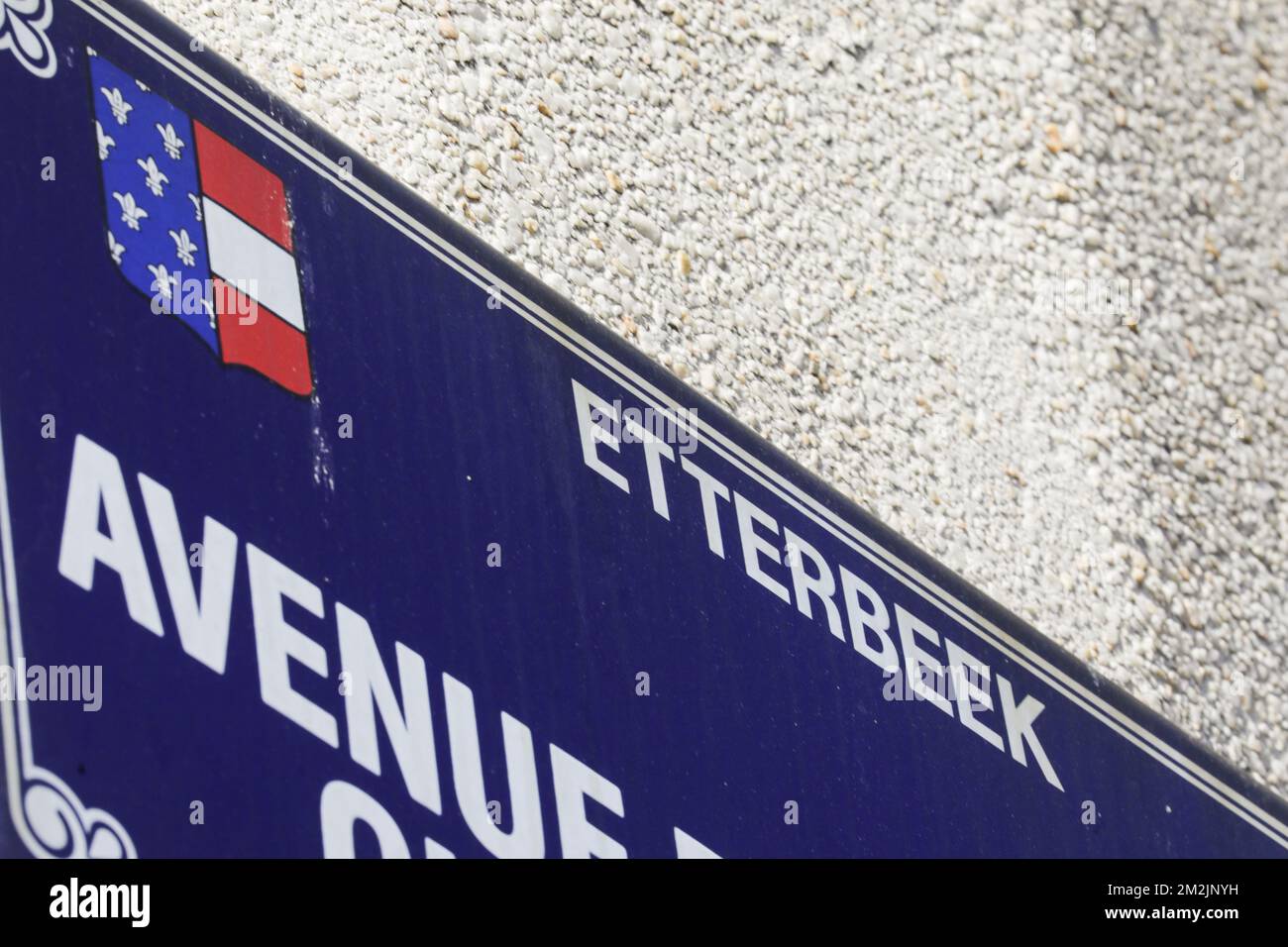 Illustration shows the name of the Etterbeek municipality on a road ...