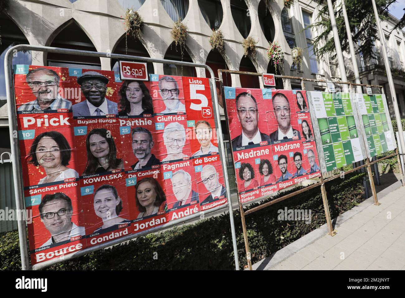 Illustration shows posters for upcoming local elections, near the city ...