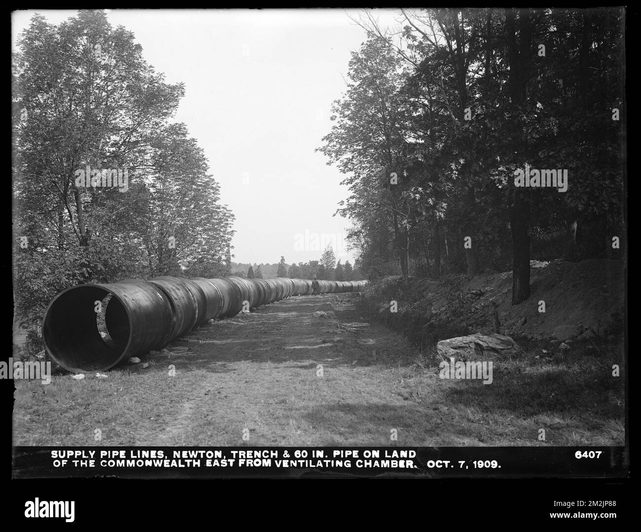 Distribution Department, supply pipe lines, trench and 60-inch pipe on ...