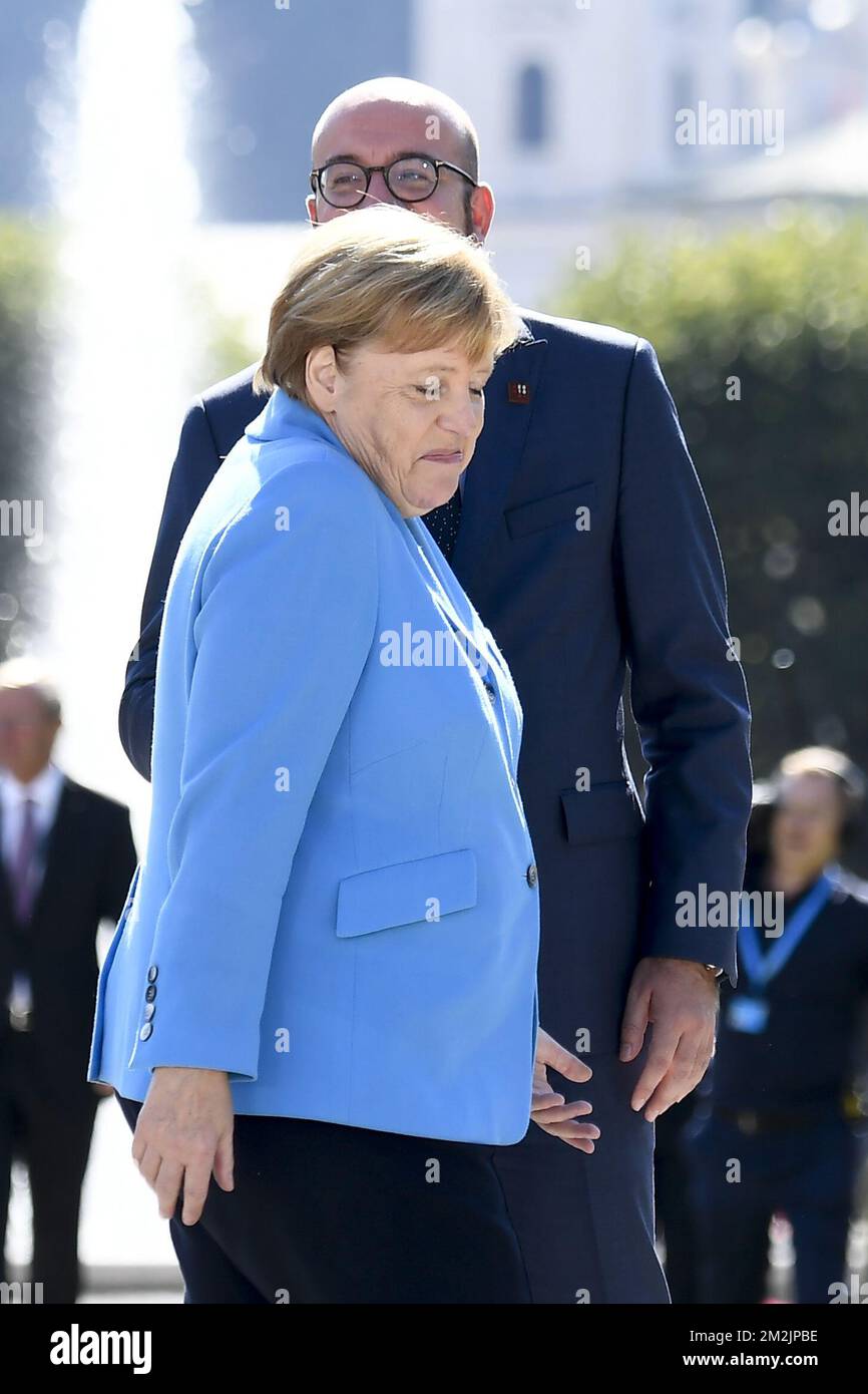 Chancellor of Germany Angela Merkel and Belgian Prime Minister Charles ...