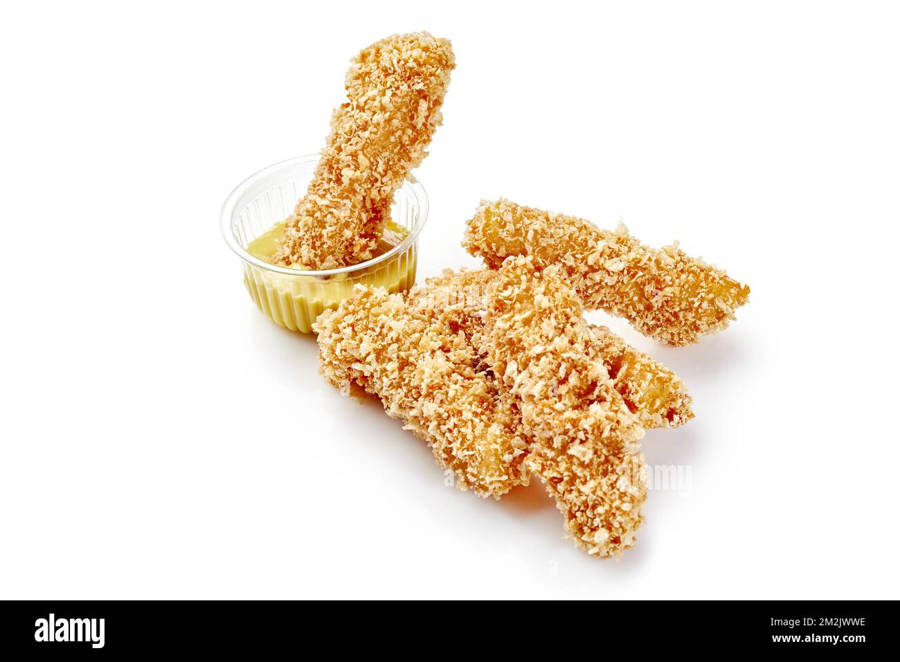 Deep-fried breaded chicken strips with honey mustard sauce Stock Photo ...
