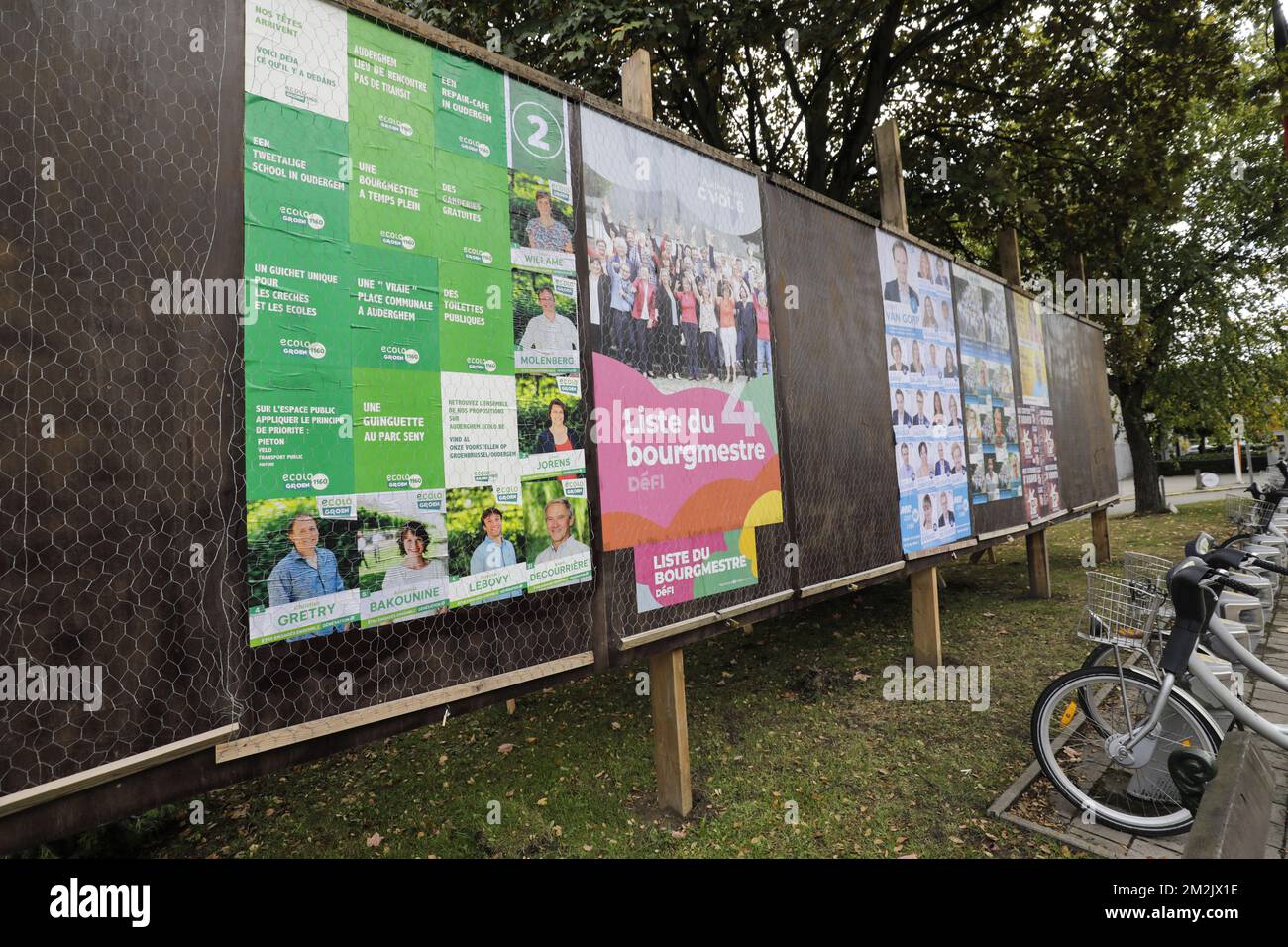 Illustration shows posters for upcoming local elections, near the city ...