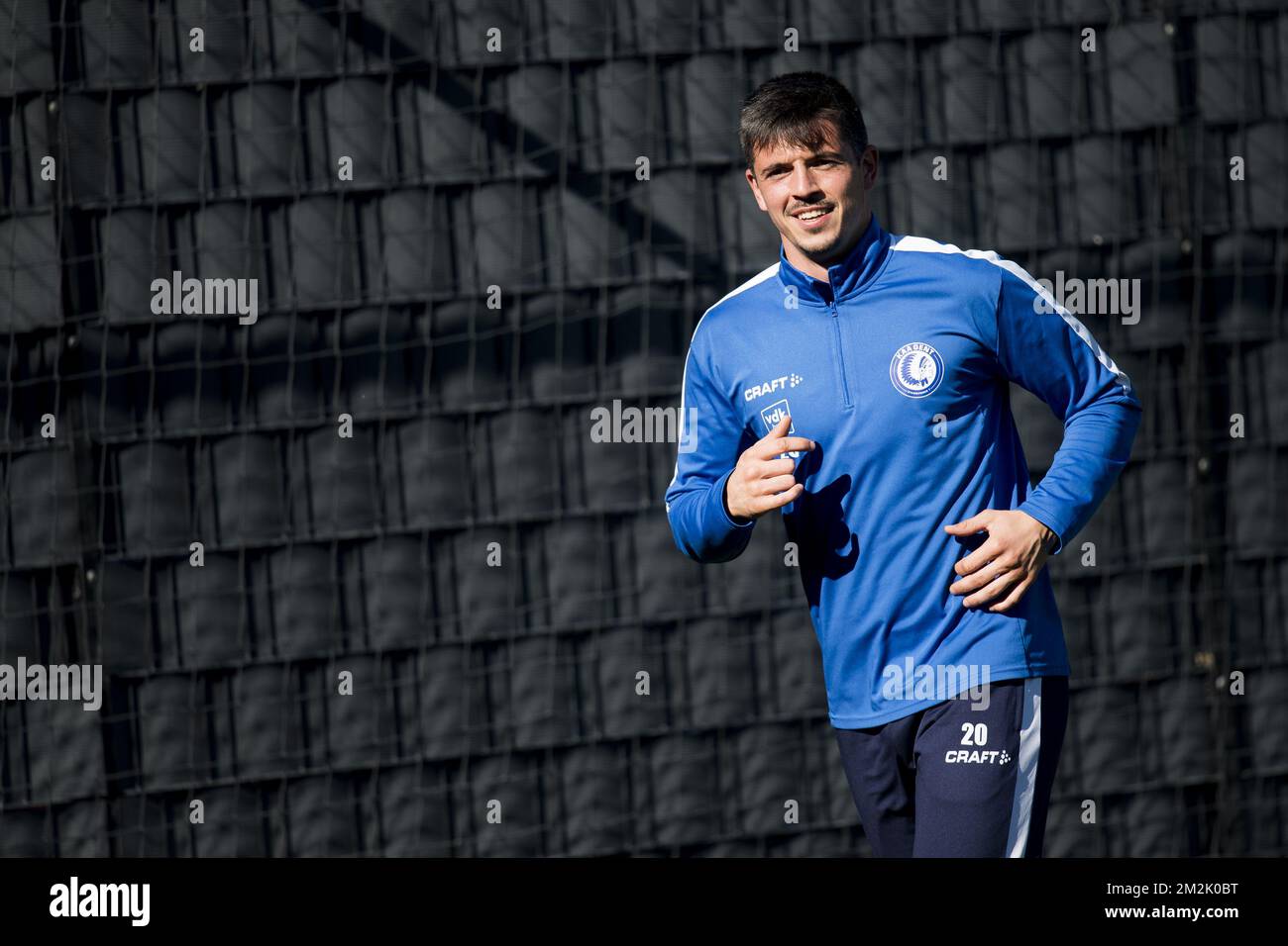 Gent's goalkeeper Yannick Thoelen pictured in action during a training ...