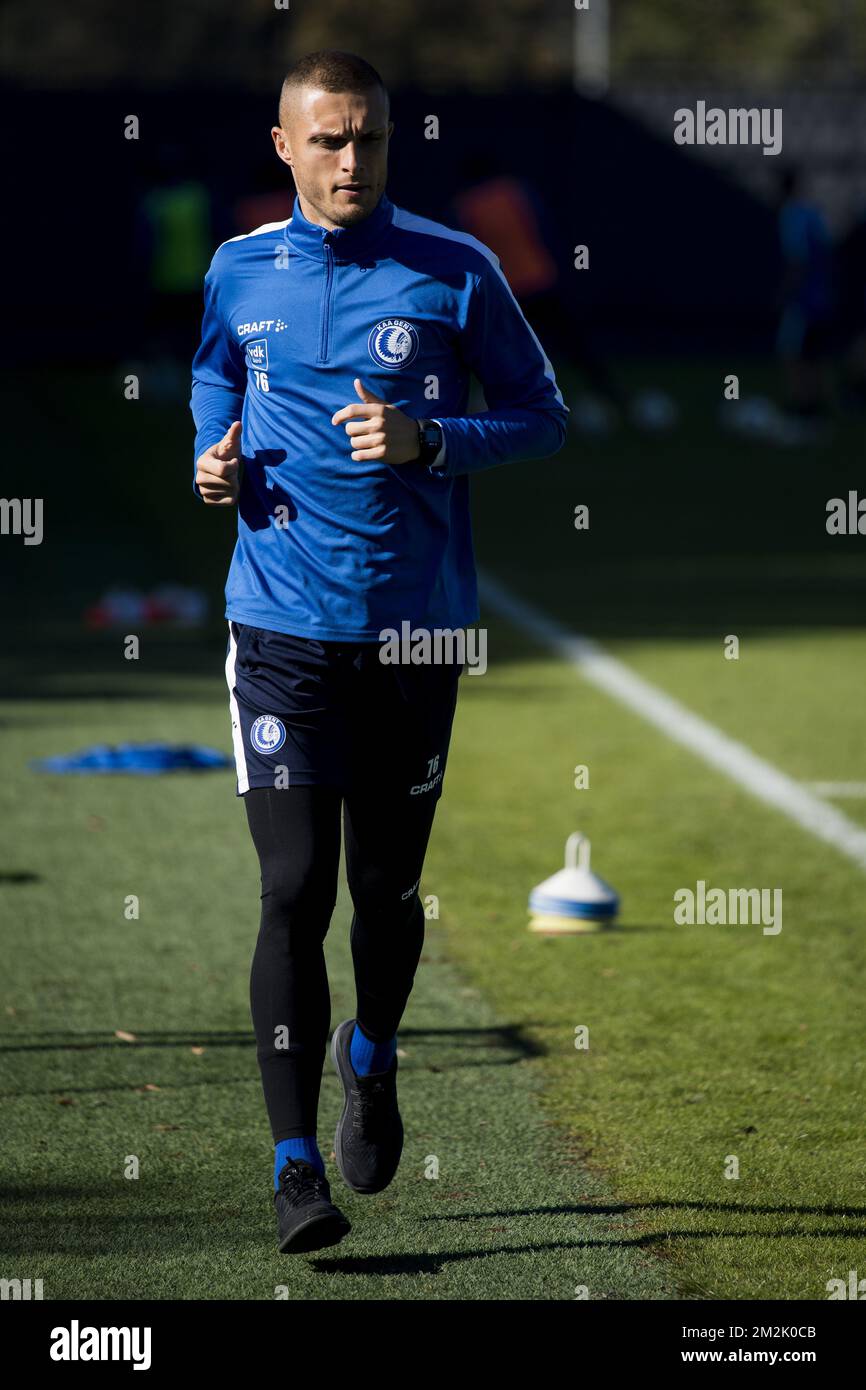 Gent's Timothy Derijck pictured in action during a training session of ...