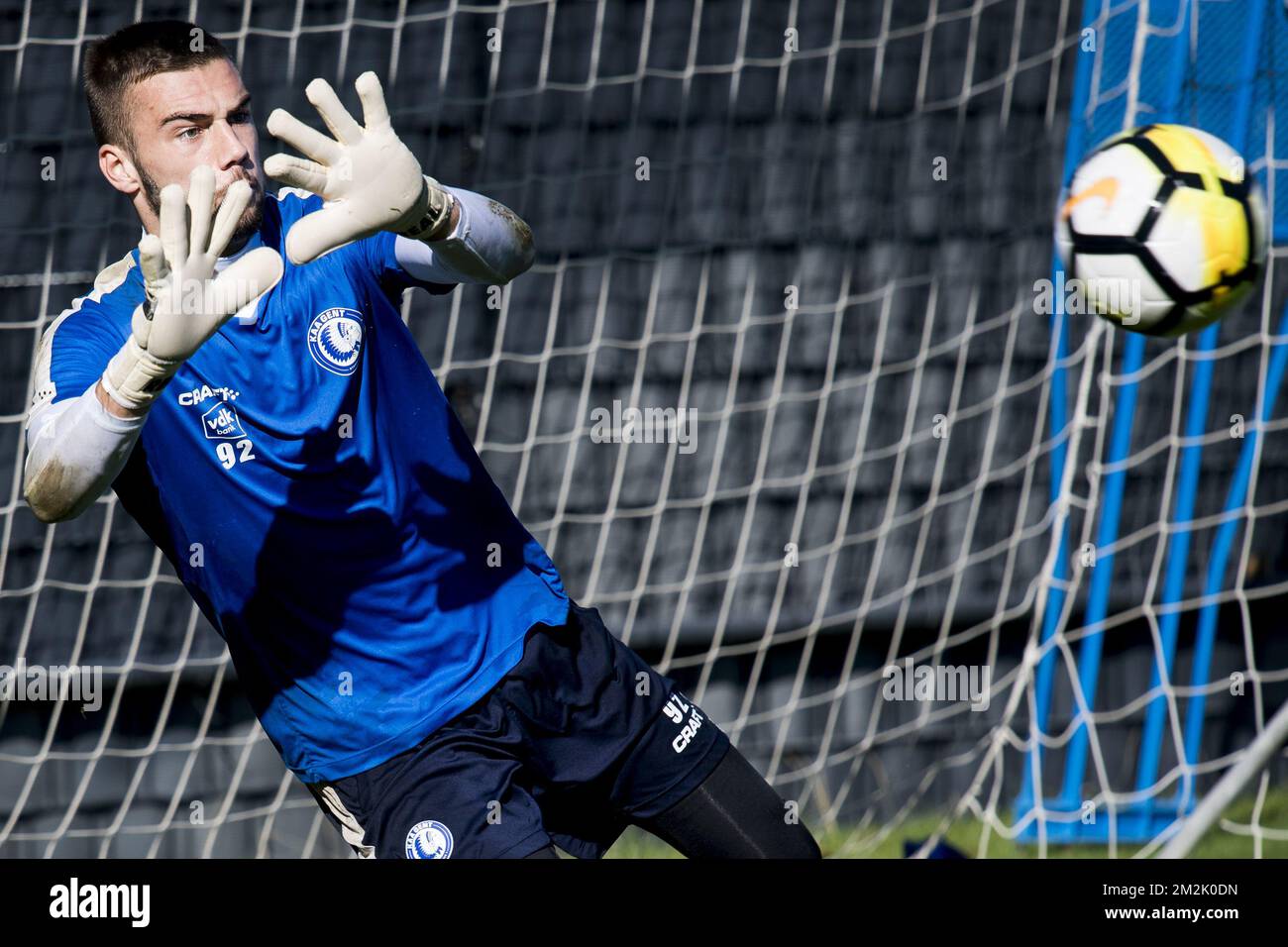 Gent's goalkeeper Thomas Rosala pictured in action during a training ...