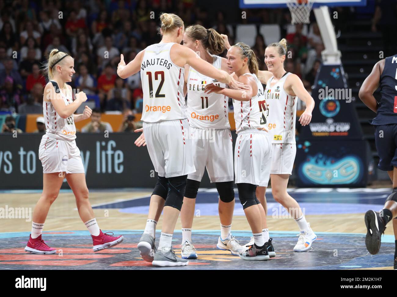 Belgian Cats celebrate during a basketball game between Belgium's national team 'the Belgian ...