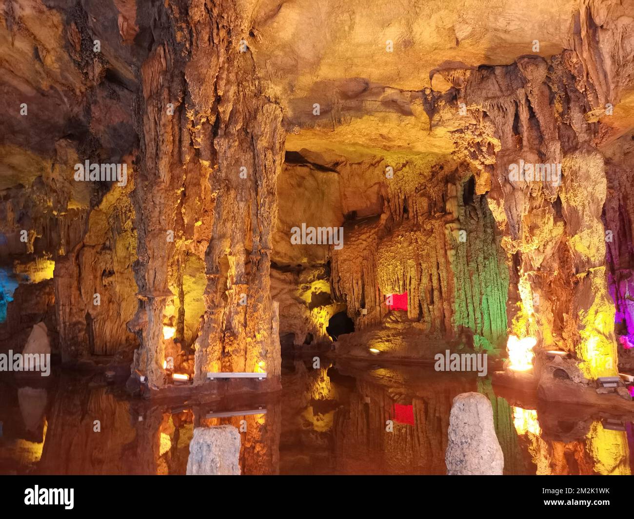 The inside the beautiful Reed Flute Cave in Guilin, China Stock Photo ...