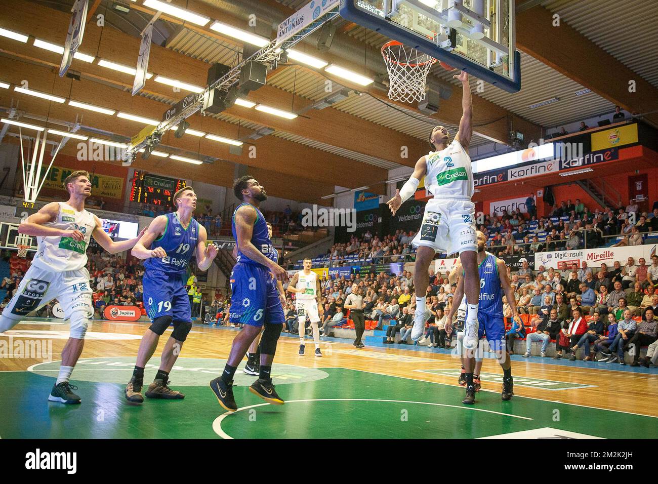 Aalstar's Jonathan Jon-Jon Williams scores a goal during the basketball ...