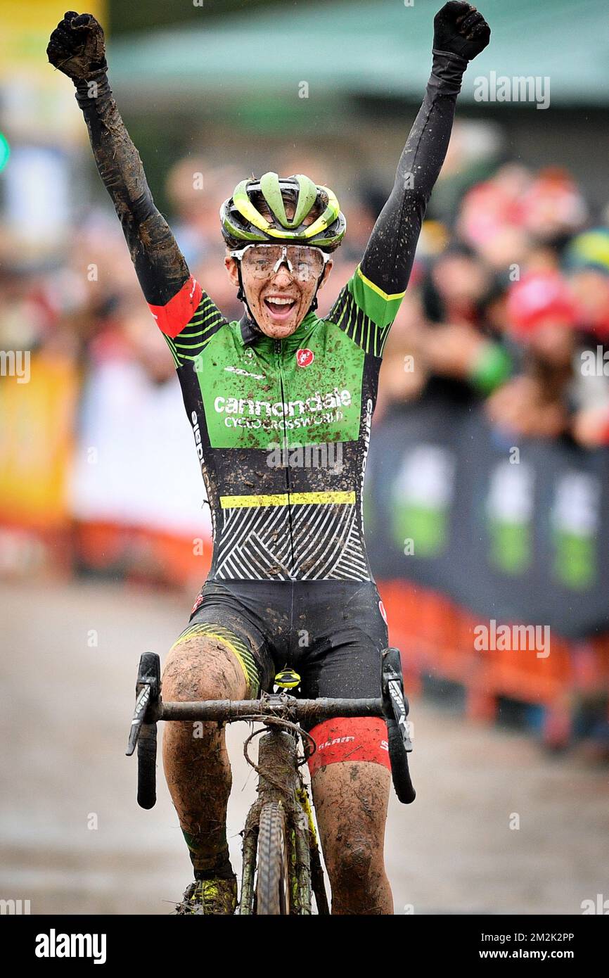 Us Keough Kaitlin celebrates as she crosses the finish line to win the ...