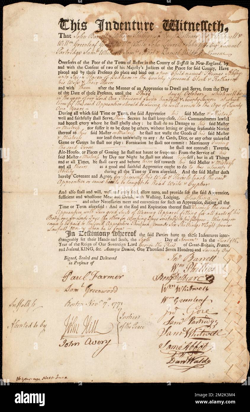 Document of indenture: Servant: Akley, Thomas. Master: Haven, Jason ...