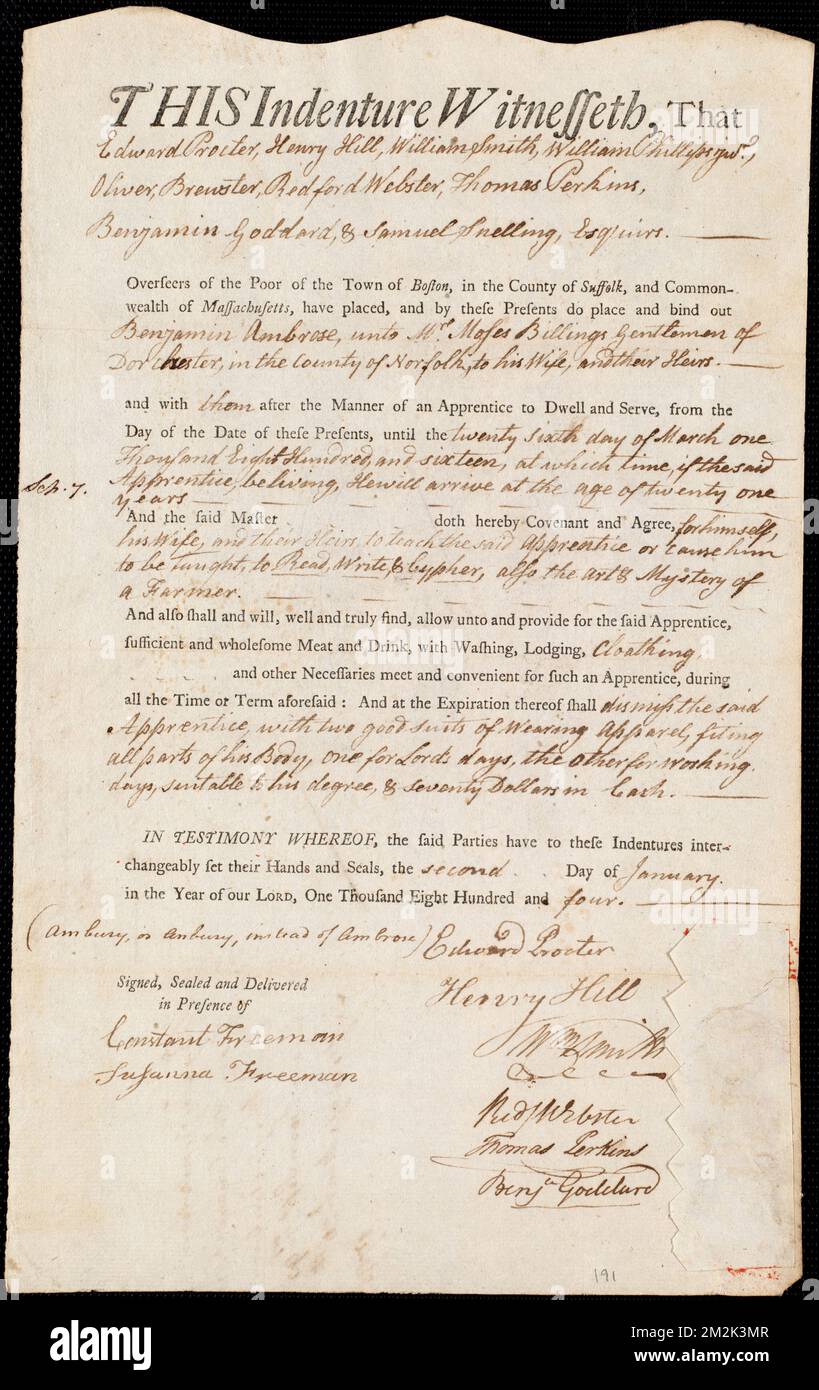 Document of indenture: Servant: Ambrose, Benjamin. Master: Billings ...
